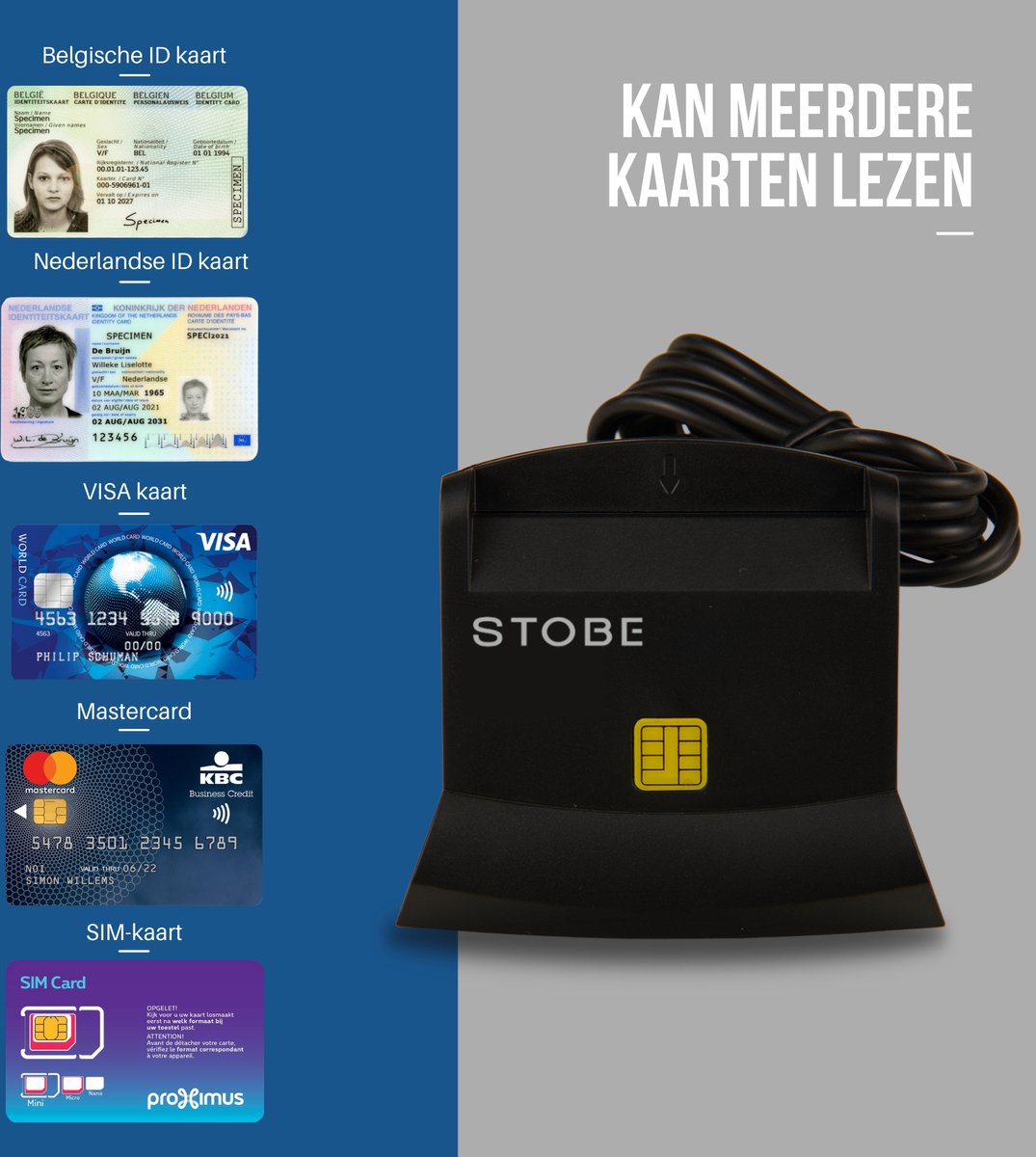STOBE eID Kaartlezer België - Identiteitskaartlezer & multi Card Reade ...