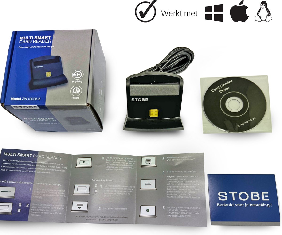 STOBE eID Kaartlezer België - Identiteitskaartlezer & multi Card Reade ...